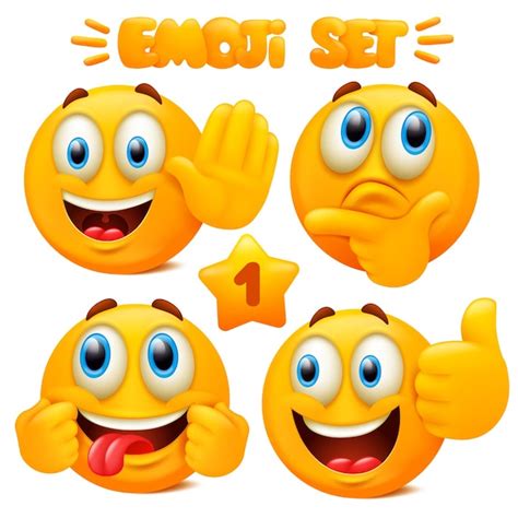 Premium Vector Set Of Yellow Emoji Icons Emoticon Cartoon Character