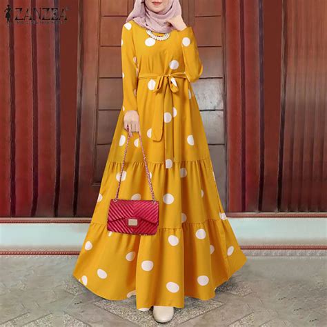 HijabFab ZANZEA Muslimah Womens Muslim Polka Dots Dress New Design Long