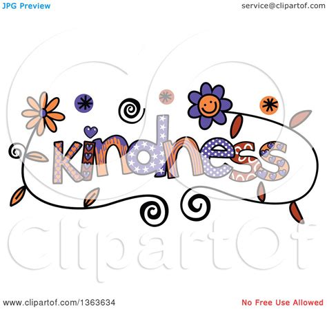 Clipart Of Colorful Sketched Kindness Word Art Royalty Free Vector