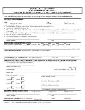 Fillable Online Industry Recognized Credential Evaluation Petition Form