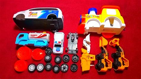 Mencari Dan Merakit Mainan Mobil Polisi Truk Tangki Excavator Buldoser