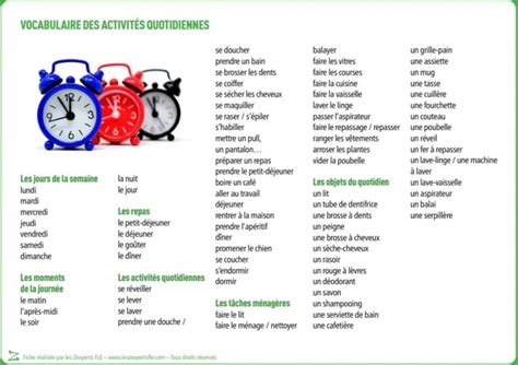 Liste de vocabulaire FLE les activités quotidiennes Les Zexperts FLE