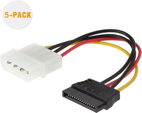 Molex To SATA CableCreation 5 Pack 4 Inch 4 Pin Molex To SATA Power