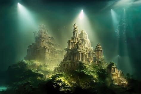 La Ciudad Perdida De Atlantis Bajo El Agua Imagen De Fondo Foto Premium