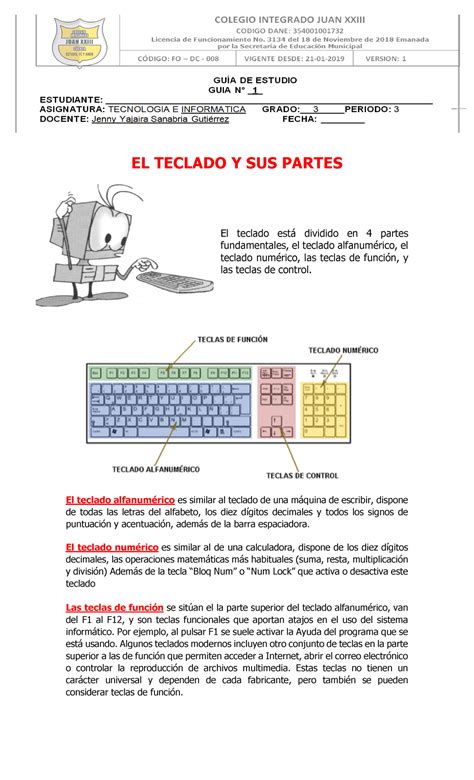 Guia Grado Sistemas El Teclado Y Sus Partes El Teclado Est