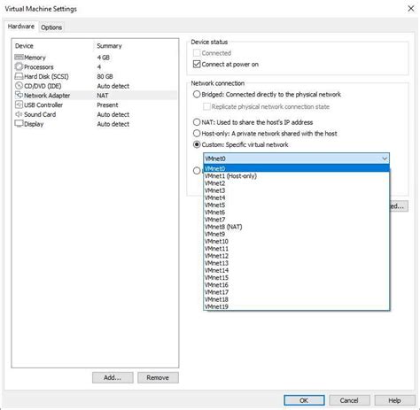 know the network configurations in vmware when creating a virtual machine