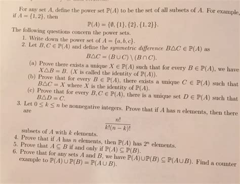 solved for any set a define the power set p a to be the