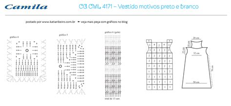 Vestido Crochê Motivos Preto e Branco Receita e Gráfico