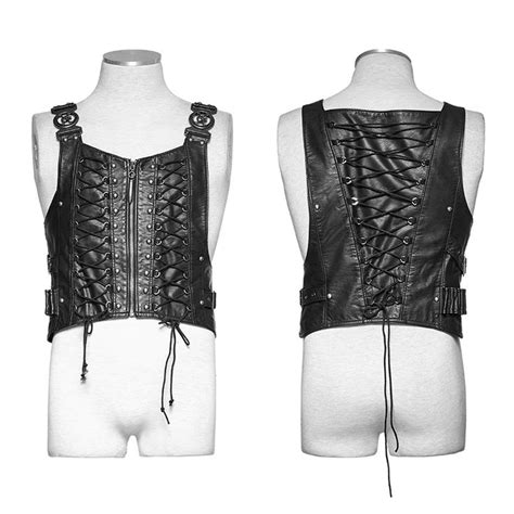 Kunstleder Weste Black Master mit Schnürung Male Fashion Fashion