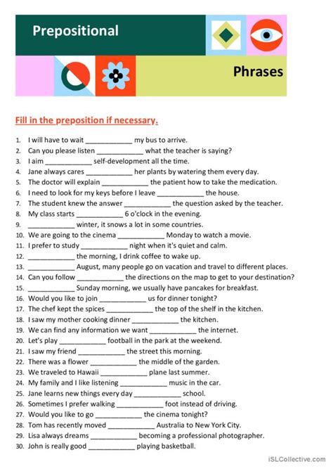 Prepositional Phrases General Gramma English Esl Worksheets Pdf Doc