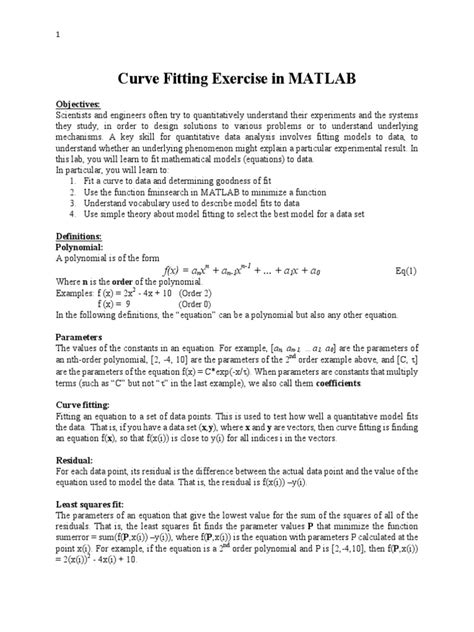 curve fitting pdf errors and residuals equations