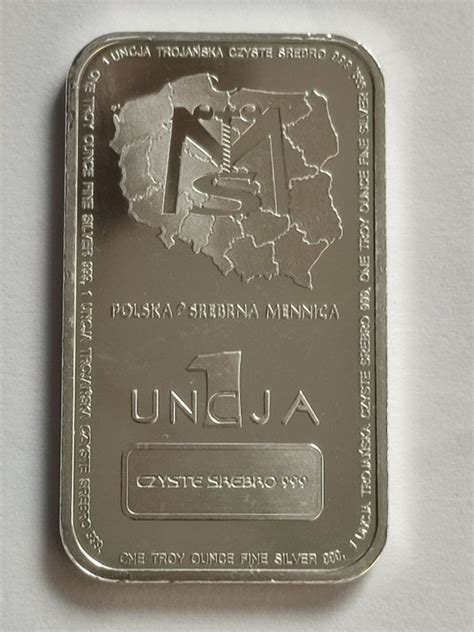Srebrna sztabka 1 uncja próba 0 999 Smocza Mennica