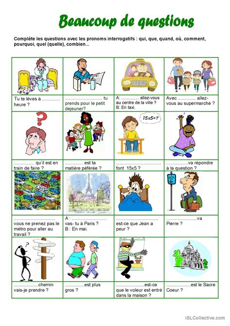Beaucoup de questions pratique de la Français FLE fiches pedagogiques