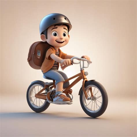Caricatura de niño lindo andando en bicicleta generada por IA Foto