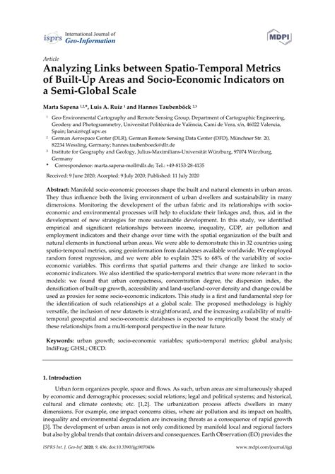 pdf analyzing links between spatio temporal metrics of built up areas and socio economic
