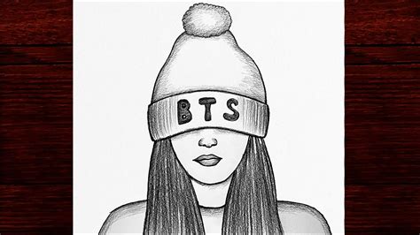 BTS Bereli Kız Çizimi Kolay Karakalem Çizimleri Çok Güzel Kız