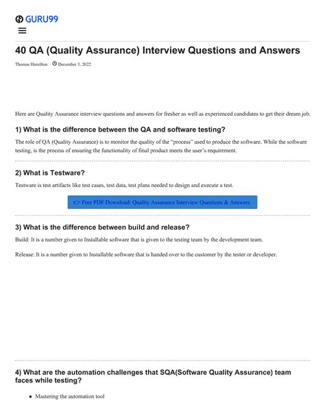 Qa Quality Assurance Interview Questions And Answers What Is