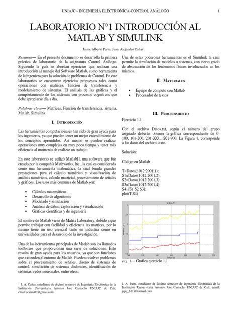 informe laboratorio 1 matlab y simulink pdf matlab ciencias de la computación