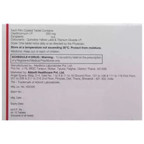 Claribid 250 Tablet 10 Uses Price Dosage Side Effects Substitute