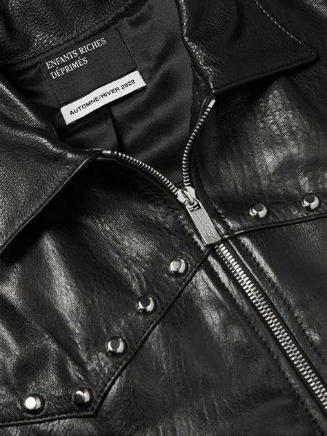 Enfants Riches D Prim S Studded Embroidered Leather Jacket Black