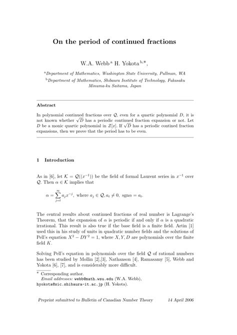 pdf on the period of continued fractions