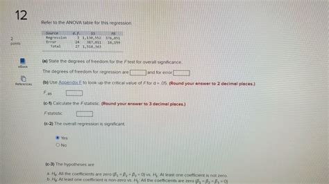solved 12 refer to the anova table for this regression 2