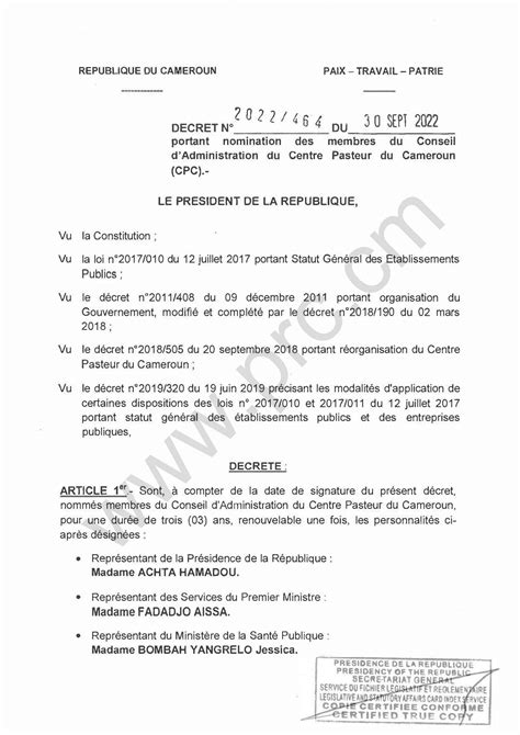 D Cret N Du Septembre Portant Nomination Des Membres