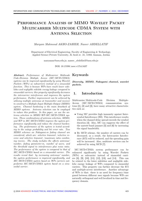 pdf performance analysis of mimo wavelet packet multicarrier multicode cdma system with