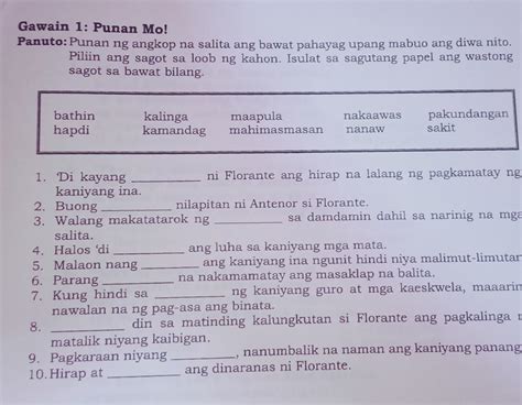 Gawain 1 Punan Mo Panuto Punan Ng Angkop Na Salita Ang Bawat Pahayag