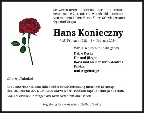Das Trauerportal für Lüchow Dannenberg Todesanzeigen Hans Konieczny