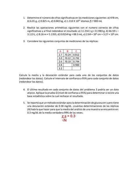 Problemas Unidad 3 Quimica Analitica desviación estandar cifras