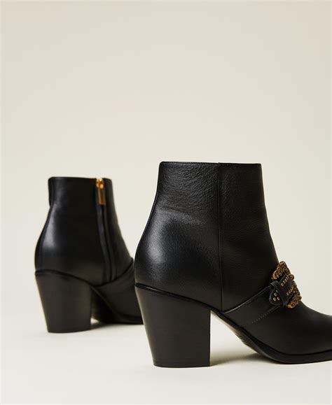 Botines Texanos De Piel Con Hebilla Mujer Negro Twinset Milano