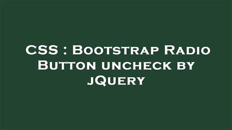 css bootstrap radio button uncheck by jquery youtube