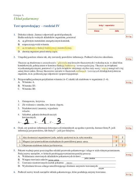 Test Przyroda Klasa 4 Układ Pokarmowy Margaret Wiegel Aug 2023