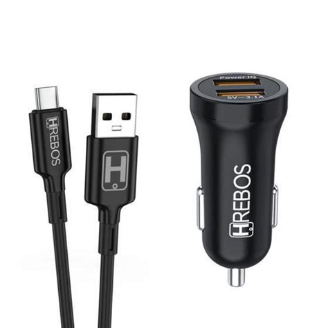 Kit Carregador Veicular Dual Usb Cabo Tipo C Hrebos Hs C