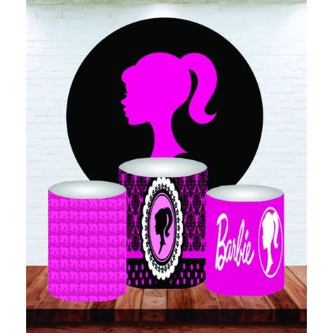Painel Redondo Lona Mt Capa De Cilindro Tema Barbie Banner