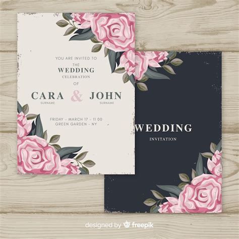 Plantilla de invitación de boda vintage floral Vector Gratis