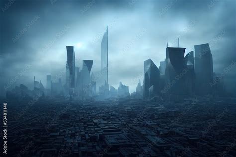 Panorama Of Dystopian Sci Fi City Digital Artwork Of Futuristic Post