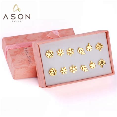 ASONSTEEL 6 Paare Schachtel Gold Farbe Chirurgische Edelstahl