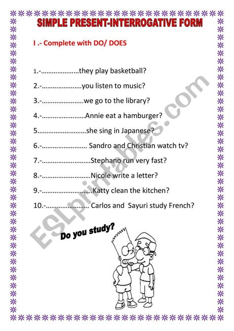 PRESENT SIMPLE TENSE INTERROGATIVE FORM ESL Worksheet By HadaAzul