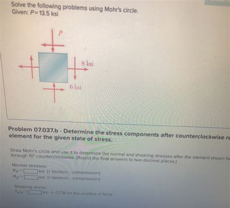 solved solve the following problems using mohr s circle