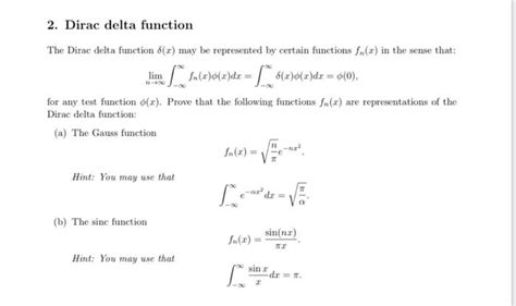solved 2 dirac delta function the dirac delta function δ x