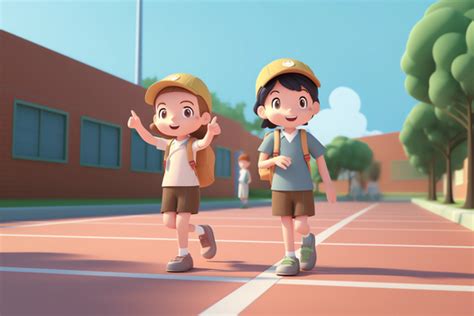 上学路上老师和可爱的学生们打招呼创意插画图片素材下载 jpg格式 熊猫办公