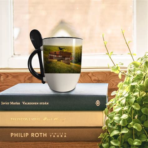 Taza De Interior Color Negro Asa Y Cuchara Negra Ideal Para