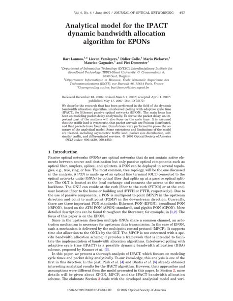 pdf analytical model for the ipact dynamic bandwidth allocation algorithm for epons
