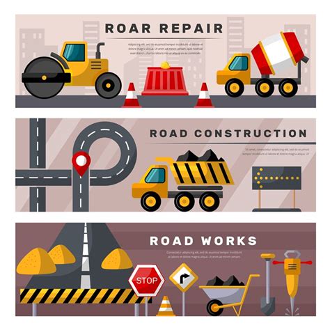 Road Repair Banners Construction Street Road Repair Tools Recent Vect