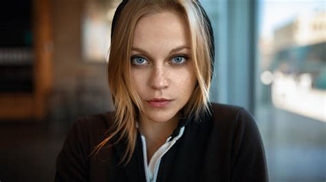 Woman Girl Face Blonde Blue Eyes Depth Of Field Wallpaper Resolution