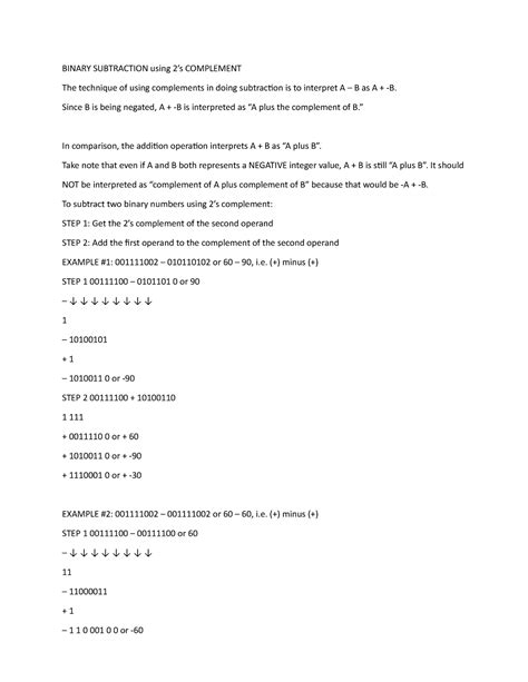 binary subtraction using 2 s complement binary subtraction using 2 s complement the technique