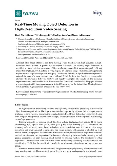 pdf real time moving object detection in high resolution video sensing