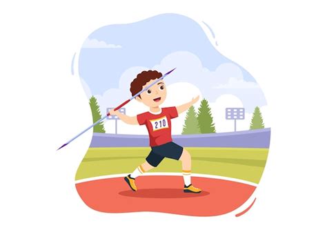 Ilustración de atleta infantil de lanzamiento de jabalina usando una